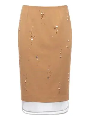 DES_PHEMMES Embellished Twill Midi Skirt - Brown