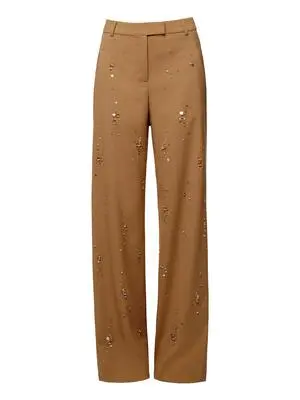 DES_PHEMMES Embellished Crepe Straight-leg Pants - Brown