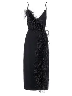 DES_PHEMMES Feathered Crepe Midi Dress Black