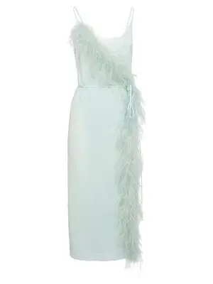 DES_PHEMMES Feathered Crepe Midi Dress Light Blue