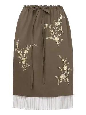 DES_PHEMMES Embellished Cotton Knee-length Skirt - Olive
