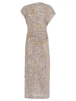 DES_PHEMMES Asymmetrical Embellished Maxi Dress - Bronze