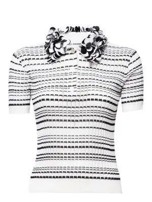 DES_PHEMMES Embellished Ribbed Knit Polo Shirt - Multi