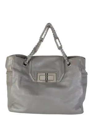Chanel Grey Calfskin Mademoiselle Lock Bijoux Chain Tote - Gray