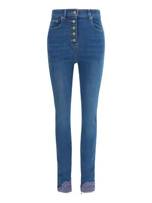 Valentino Garavani Fitted Jeans With Lace Details - Blue