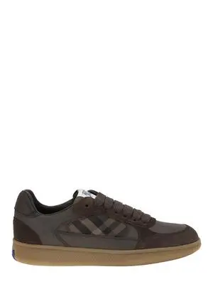 Burberry Terrace Check Leather And Suede Sneakers - Brown
