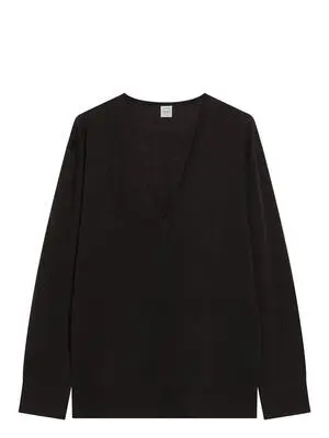 TOTEME V-neck Sweater In Lyocell And Cashmere - Brown