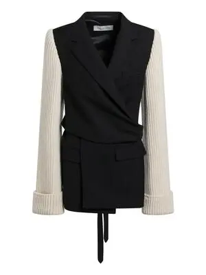 Dries Van Noten White Jacket With Ribbed Knit Sleeves - Black