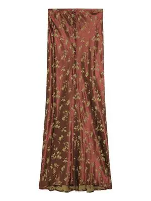 Dries Van Noten Long Rust Skirt In Floral Jacquard - Brown