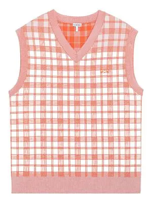 Loewe White And Orange Checked Wool Vest - Brown