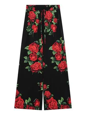 Dolce & Gabbana Silk Trousers With Floral Print - Black