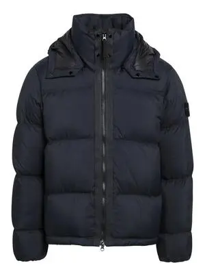 Stone Island Navy Zip-up Down Jacket In Ripstop Nylon - Blue