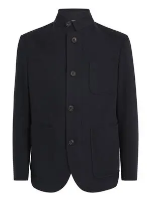 Corneliani Virgin Wool High-neck Jacket - Navy