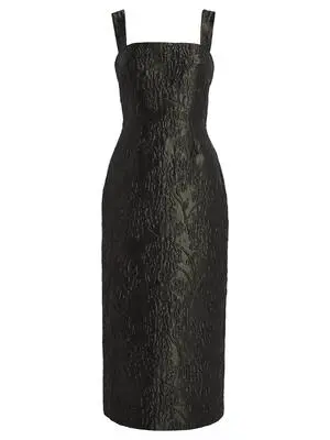 Carolina Herrera Cloqué Floral Column Midi Dress - Green