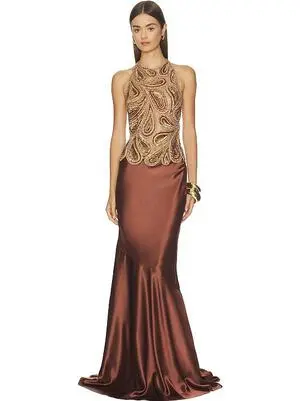 Retrofete Evolet Embroidered Dress In Brown - Hazelnut