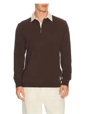 Marine Layer Sueded Rugby Polo In Chocolate - Java