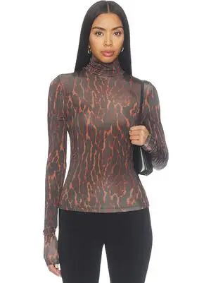 GANNI Printed Shiny Jersey Turtleneck Top In Multi - Rawhide
