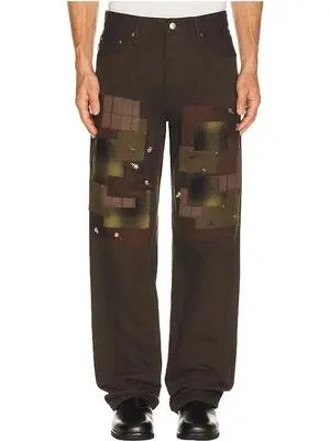 VOWELS Straight Denim Jeans In Brown - Patchwork