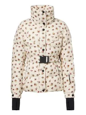 Moncler Floral Belted Down Ski Jacket - Beige