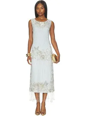 LA FUORI Aquamarine Frosted Bloom Midi Dress In Baby - Blue