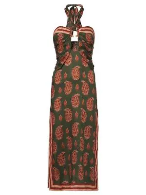Johanna Ortiz Printed Halterneck Linen Midi Dress - Multicoloured