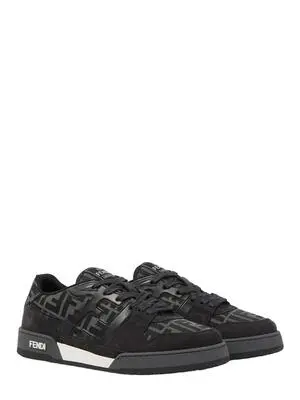 Fendi Match Ff Zucca Suede-trimmed Sneakers - Grey