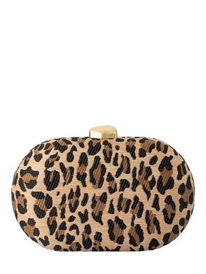 OLGA BERG Giselle Woven Clutch In Brown - Leopard