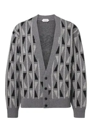 Versace Jacquard Wool And Cashmere Cardigan - Grey