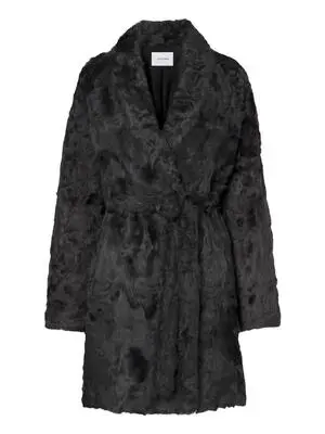 YVES SALOMON Shearling Wrap Coat - Grey