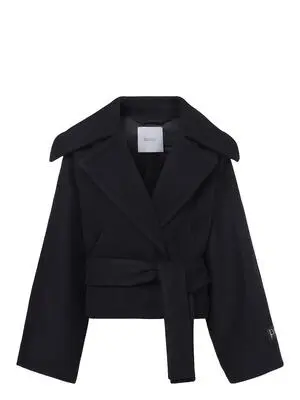 PATOU Belted Wool And Silk Peacoat - Blue