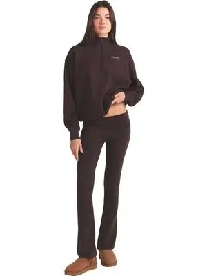 SKIMS Mock Neck Quarter Zip With Embossed Logo | Deep Neutral | | Cotton Fleece - Espresso