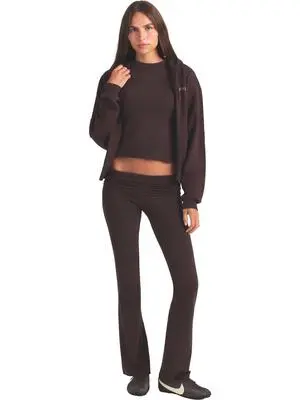 SKIMS Zip Up Hoodie With Embossed Logo | Deep Neutral | | Cotton Fleece - Espresso