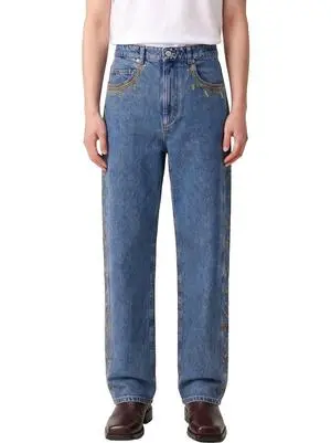Isabel Marant Étoile Jorian Baggy Wide-leg Embroidered Denim Jeans - Blue
