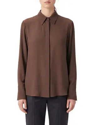 Federica Tosi Slim Fit Shirt In Silk Blend With Concealed Closure Brown