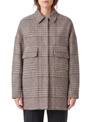 Federica Tosi Knee-length Single-breasted Houndstooth Wool Coat - Brown