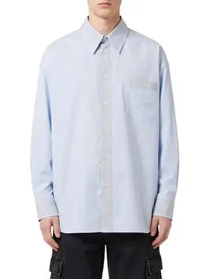 MAISON MARGIELA Relaxed Fit Cotton Shirt With Embroidered Numeric Logo - Blue