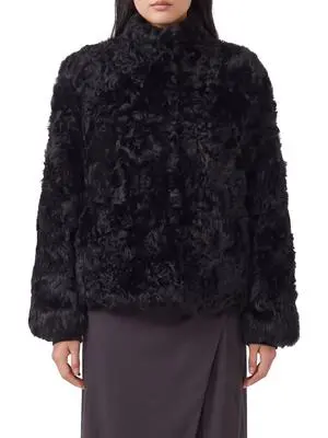 PAROSH High-neck Shearling Coat P.a.r.o.s.h. In Pure Wool With Concealed Fastening - Blue