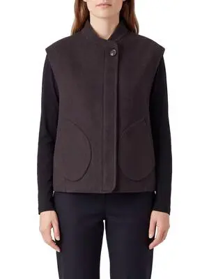 Soeur Long Wool Waistcoat With Bomber Collar And Single-button Closure - Brown