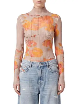 DIESEL® Slim Fit Abstract Pattern Wool Blend Mock Neck Jumper - Melon