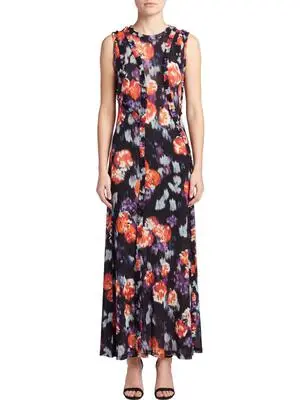 Ulla Johnson Floral-print Off-the-shoulder Jersey Sheath Midi Dress - Black