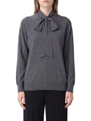 Valentino Garavani Pussy-bow Neck Sweater In Pure Virgin Wool Grey