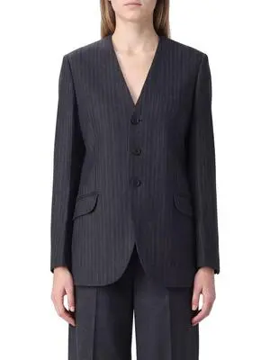 JIL SANDER Blue Pinstriped Wool Single-breasted Blazer - Navy