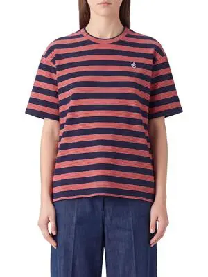 JIL SANDER Striped Cotton T-shirt With Crew Neck And Embroide Logo