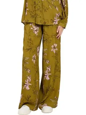 TWINSET High-waisted Floral Print Viscose Palazzo Trousers - Grey
