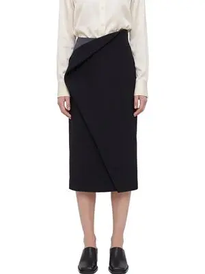 JIL SANDER Draped Silk And Virgin Wool Midi Pencil Skirt