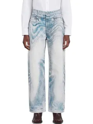 CAMPER High-waisted Wide Leg Jeans In Optical Print Cotton Denim