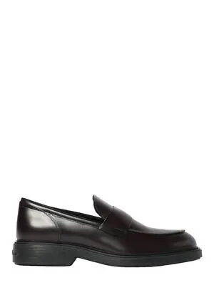 Hogan H704 Brushed Leather Penny Loafers With Raised Apron Toe - Brown