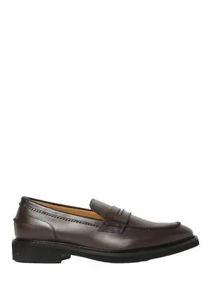 ANNA F. Smooth Leather Penny Loafers With Raised Apron Toe - Dark