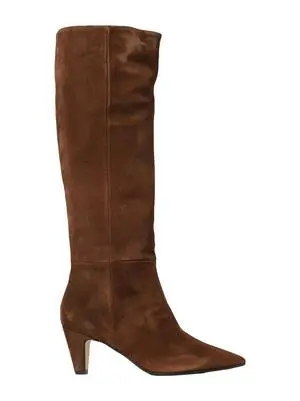ANNA F. Classic Suede Leather Knee-high Boots With Cone Heel - Brown