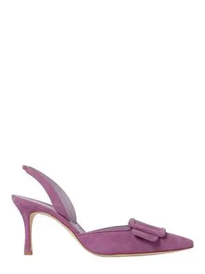 Manolo Blahnik Maysli Suede Slingback Pumps With Mid Heel - Plum